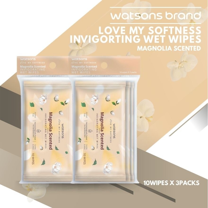 WATSONS, WATSONS Invigorating Wet Wipes Magnolia Scented 10 Wipes x 3 ...