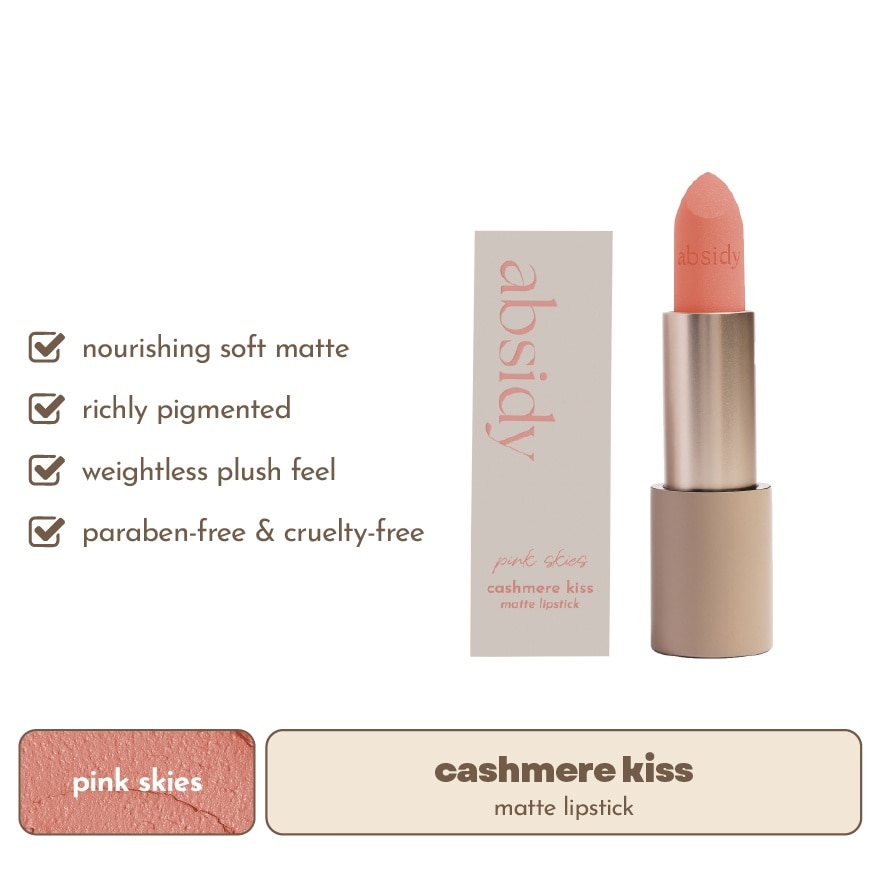 ABSIDY, ABSIDY Cashmere Kiss Matte Lipstick Pink Skies 3.2g | Watsons ...