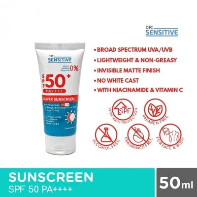 DR SENSITIVE, Super Sunscreen for Face and Body SPF50 50ml | Watsons ...