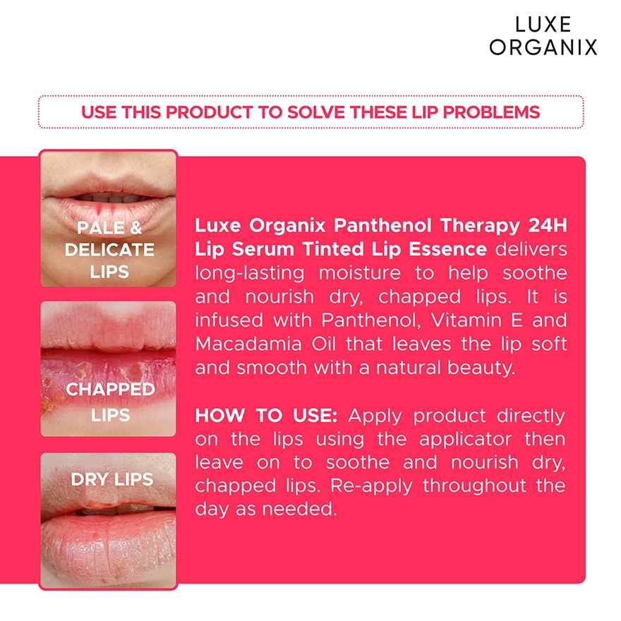 LUXE ORGANIX, LUXE ORGANIX Panthenol Therapy 24H Lip Serum Tinted Lip Essence Cherry Glaze 10G ...