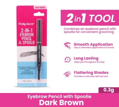 PRETTY SECRET, 2-in-1 Eyebrow Pencil and Spoolie 0.3G - Dark Brown ...