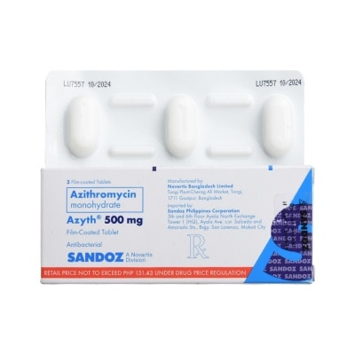 AZYTH, Azithromycin monohydrate 500 mg 1 Film-coated Tablet ...