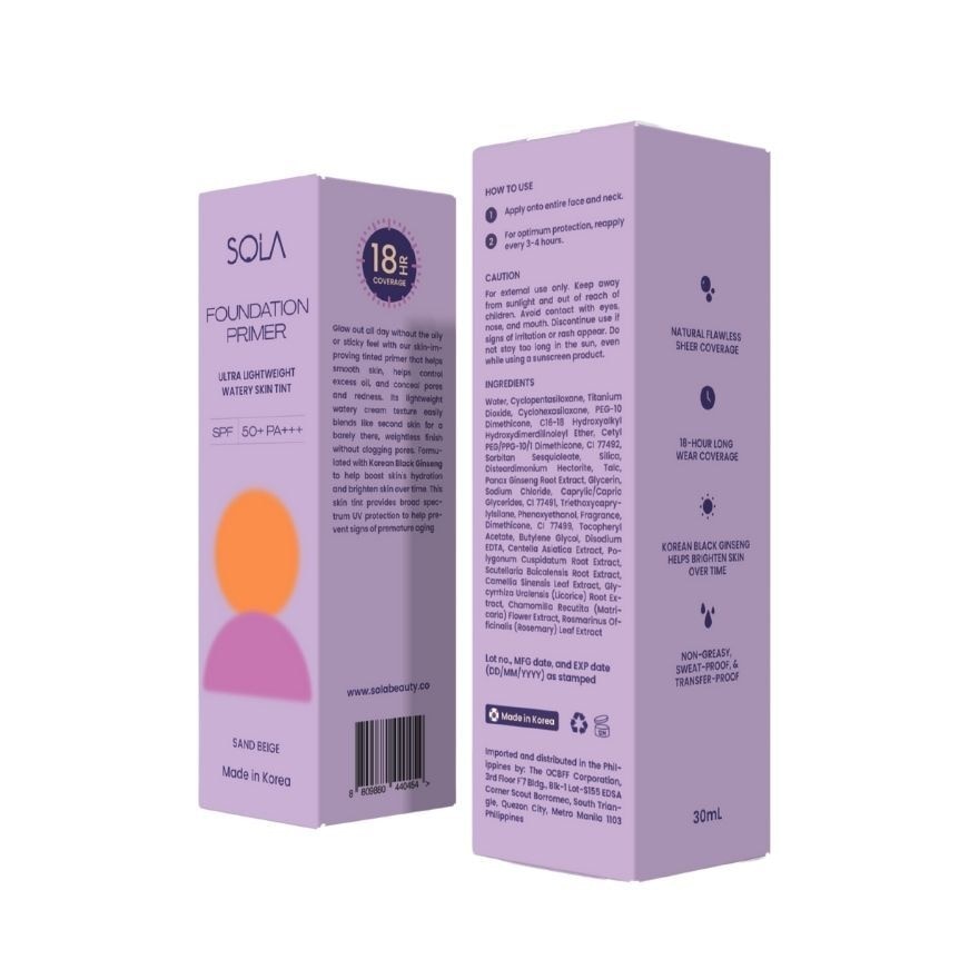 Sola Sola Foundation Primer Spf50 30ml Sand Beige Watsons Philippines