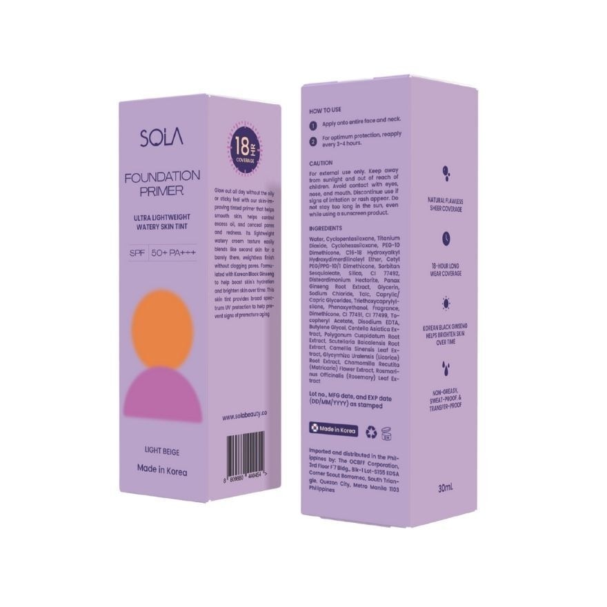 Sola Sola Foundation Primer Spf50 30ml Light Beige Watsons