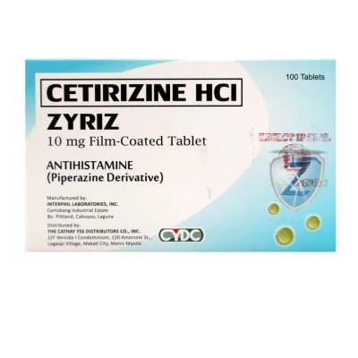 ZYRIZ, ZYRIZ Antihistamine Film Coated Tablet 10mg Sold Per Piece ...