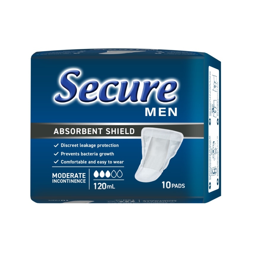 SECURE, SECURE Men Absorbent Shield Moderate Incontinence 120ml ...