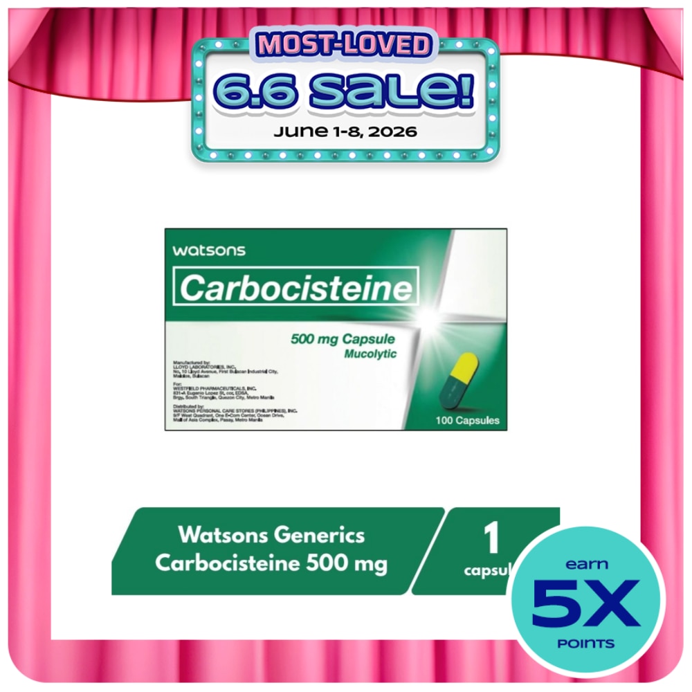 WATSONS GENERICS, WATSONS GENERICS Carbocisteine 500mg Capsule Sold Per ...
